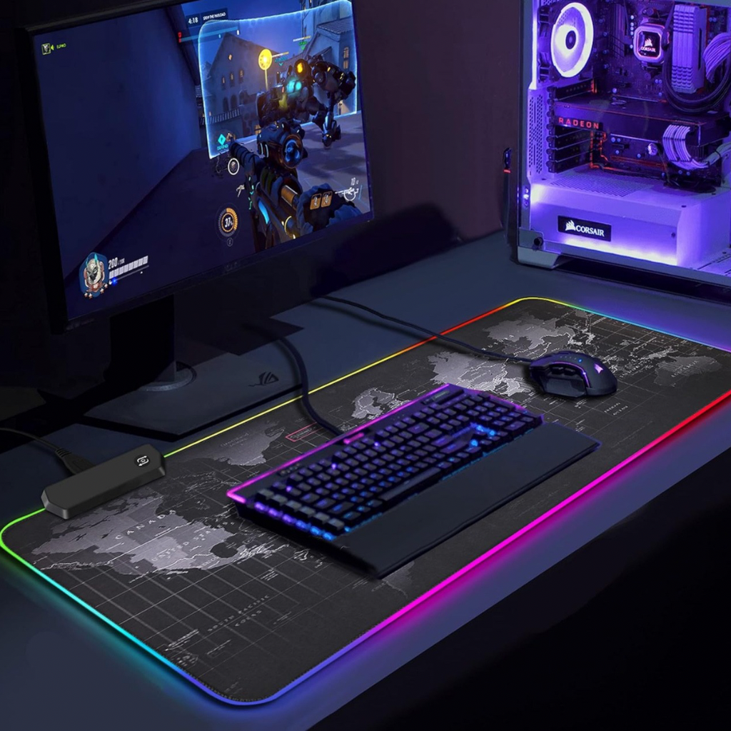 Amazing LED RGB Gaming Mouse Pad Rubber Keyboard 900mm World Map ...